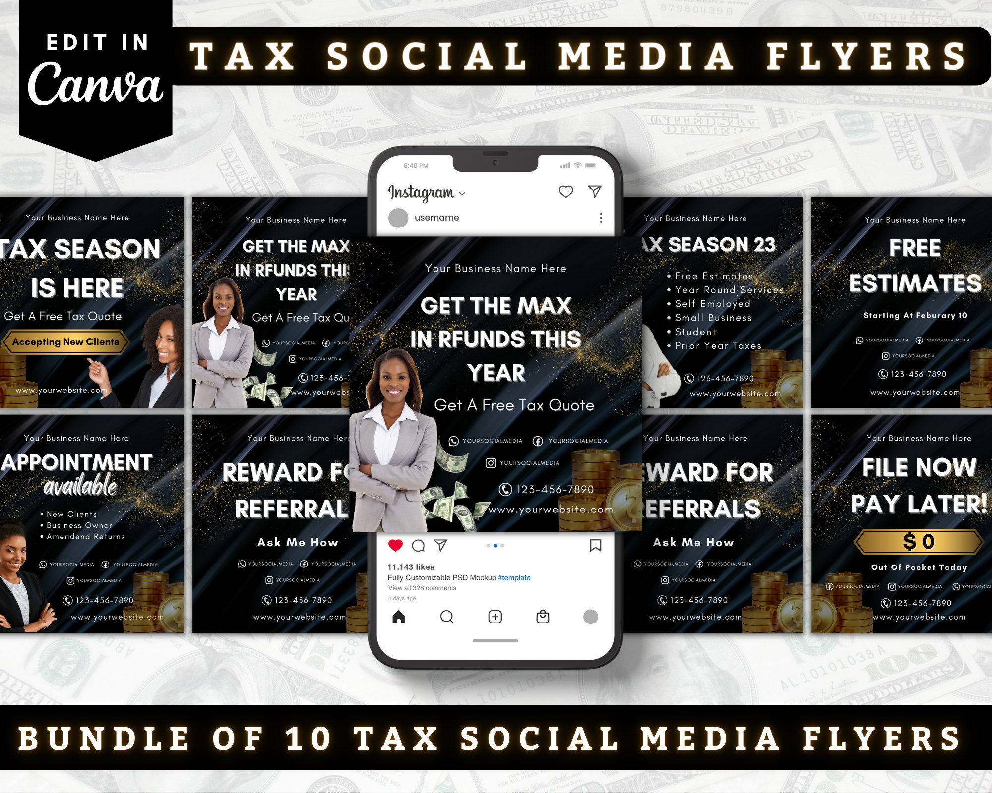 Diy Tax Social Media Flyers, Social Media Posts, Tax Prep Flyers Bundle ...