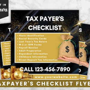 Taxpayer's Checklist Flyer, Tax Checklist, Tax Preparation Flyer, Diy ...