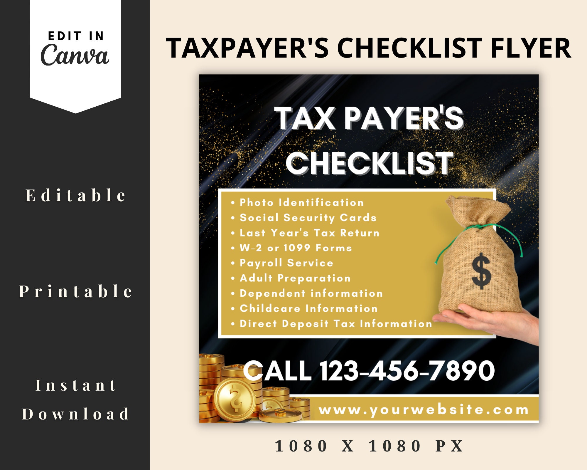 Taxpayer's Checklist Flyer, Tax Checklist, Tax Preparation Flyer, Diy ...