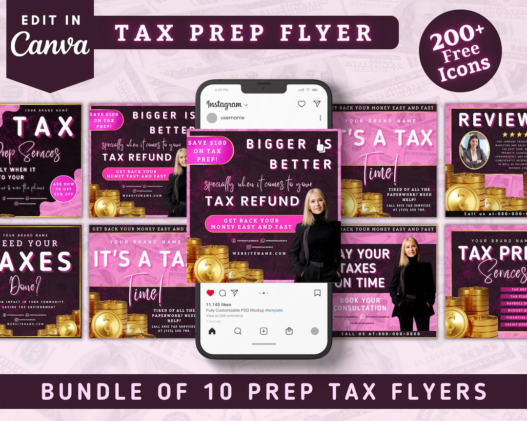 Tax Prep Flyer Bundle Template, Editable Tax Specialist Flyer, Tax Class Flyers, Tax Prep ...