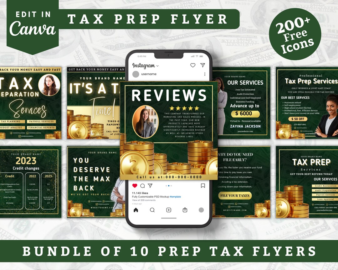 Tax Prep Flyer Bundle, Tax Prep Instagram, Tax Flyer Template, Prep ...