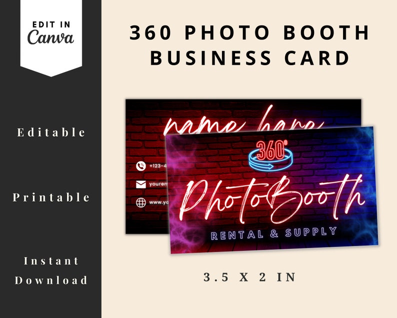 360 Photo Booth Business Card, Party Rental Card, Party Booth, Spin ...