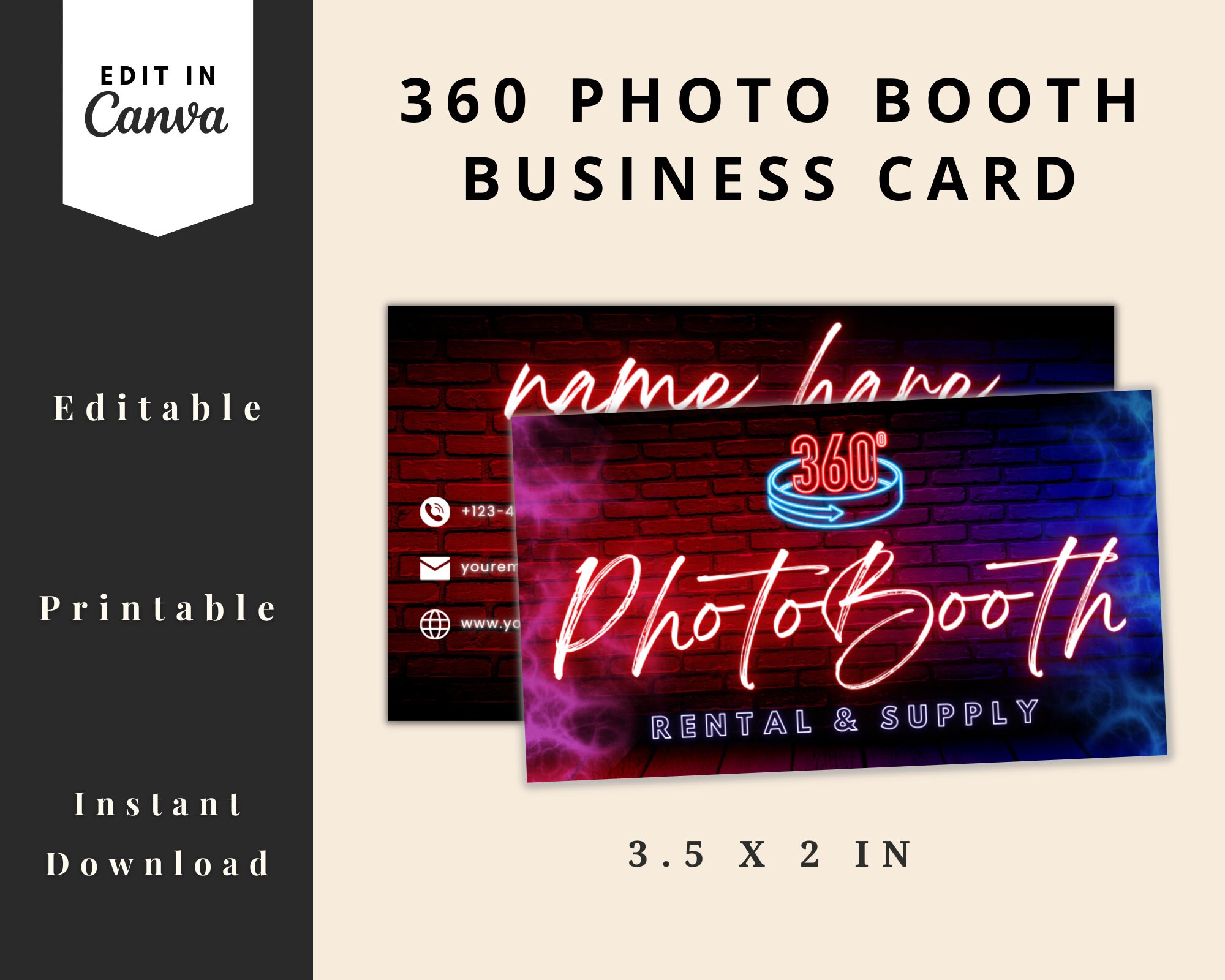 360 Photo Booth Business Card, Party Rental Card, Party Booth, Spin ...