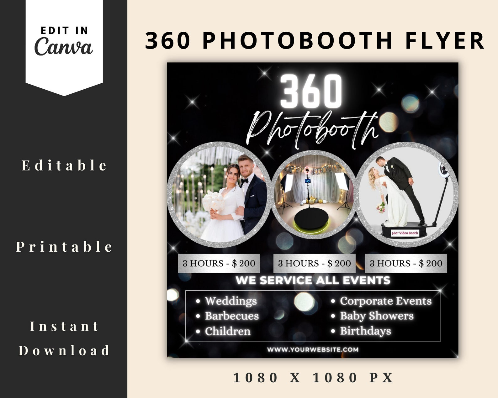 360 Photo Booth Flyer Event Photography Rental Party Animated 360 Photo ...