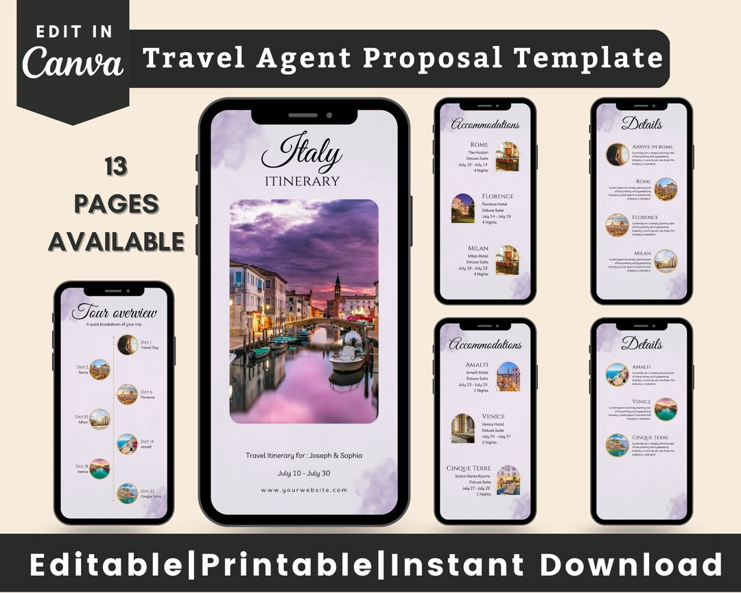 Mobile Travel Itinerary, Travel Itinerary Mobile Template, Mobile ...