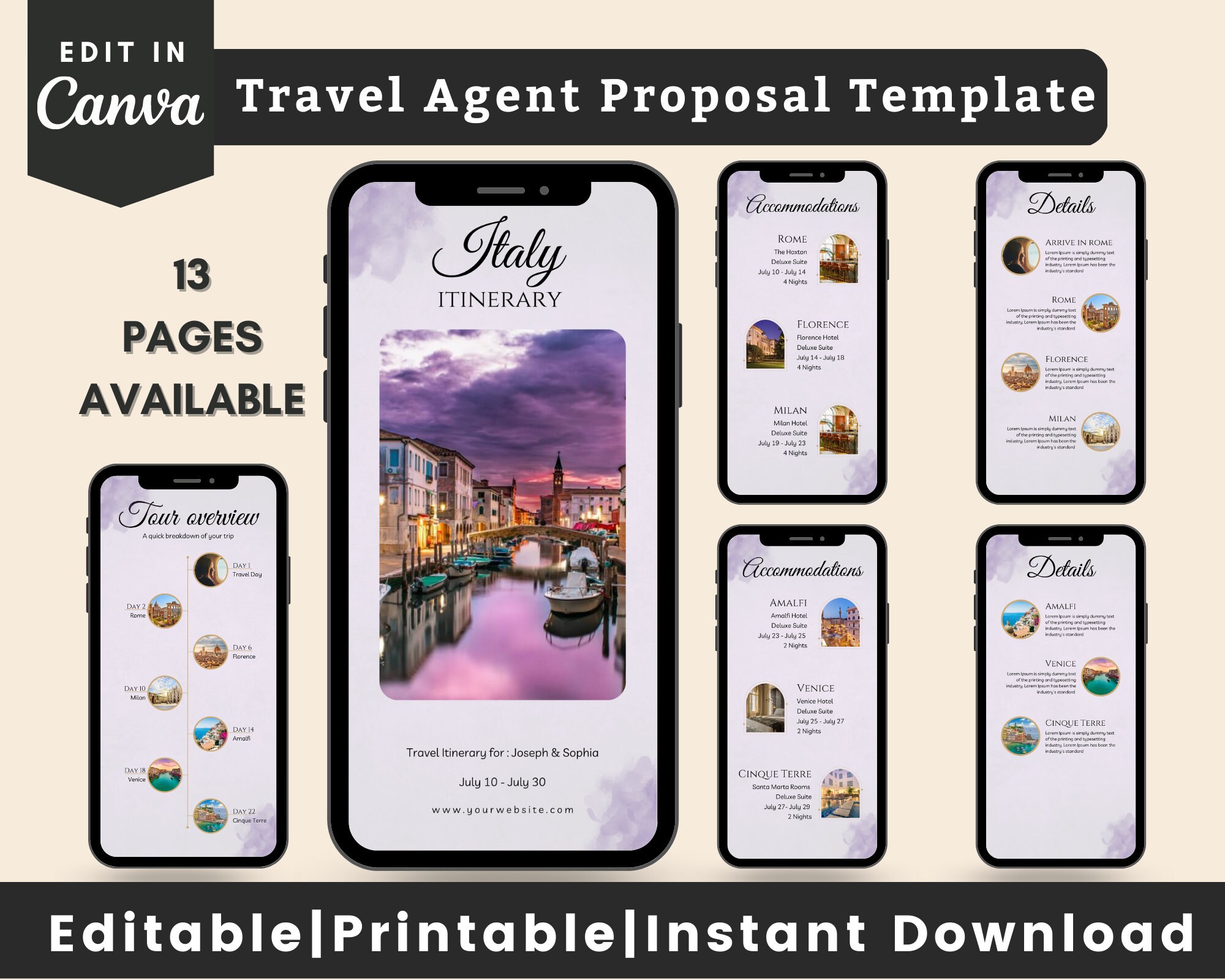 Mobile Travel Itinerary, Travel Itinerary Mobile Template, Mobile ...