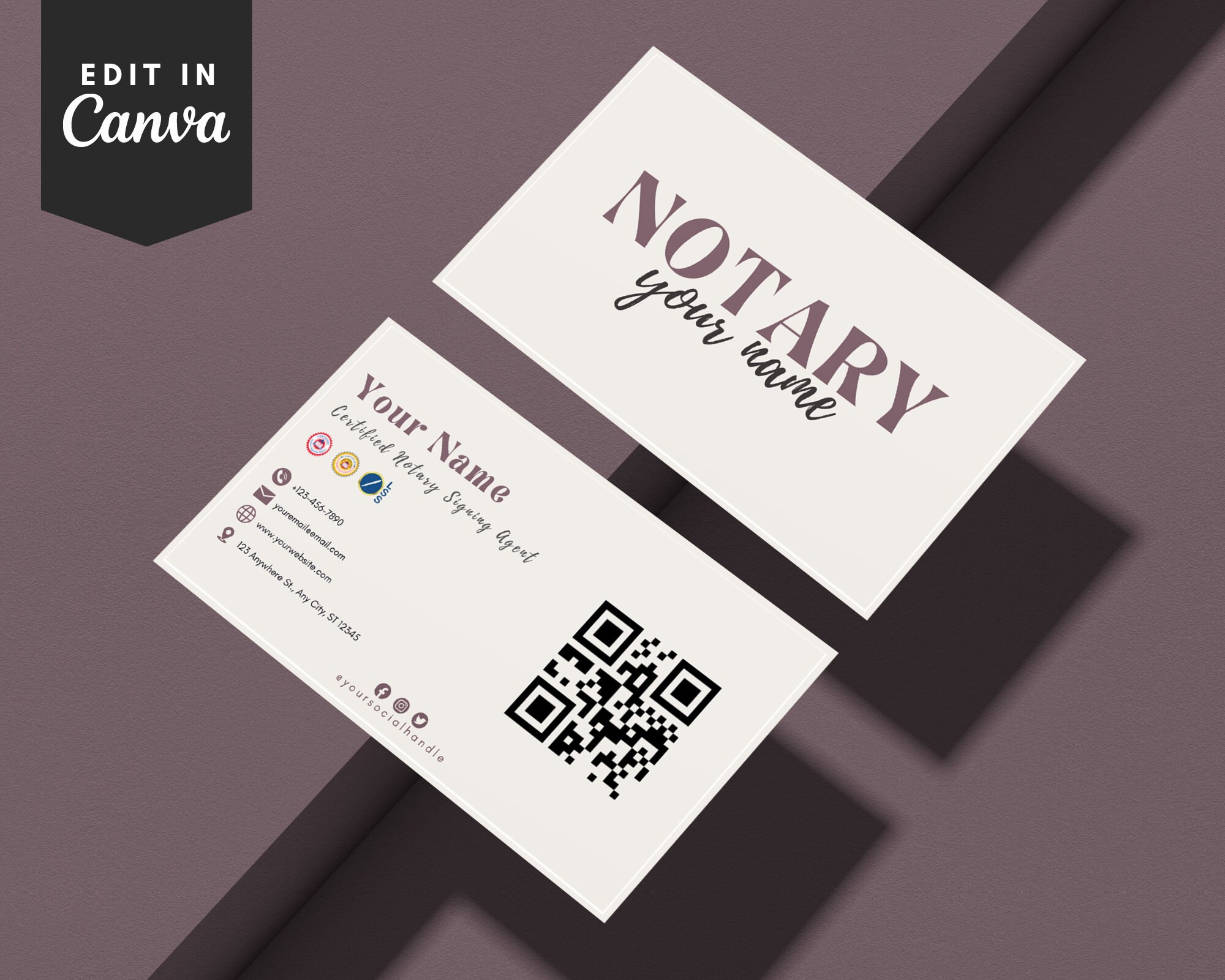 Notary Business Card Template,notary Marketing,notary Signing Agent ...