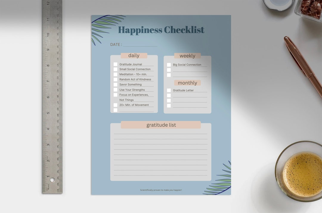 Happiness Checklist Scientifically Daily or Weekly To-do - Etsy