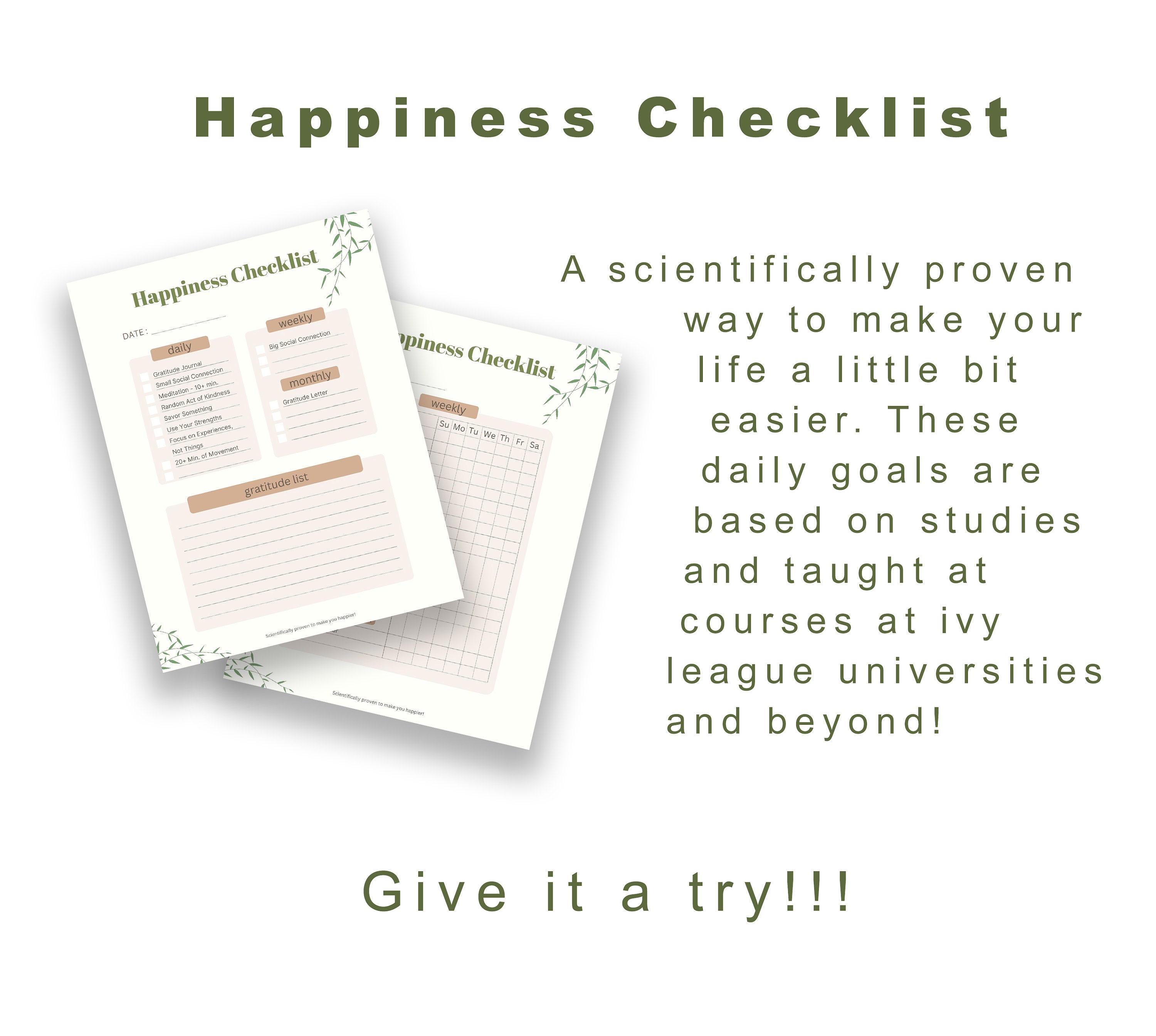 Happiness Checklist A Printable Digital Download To-do List - Etsy
