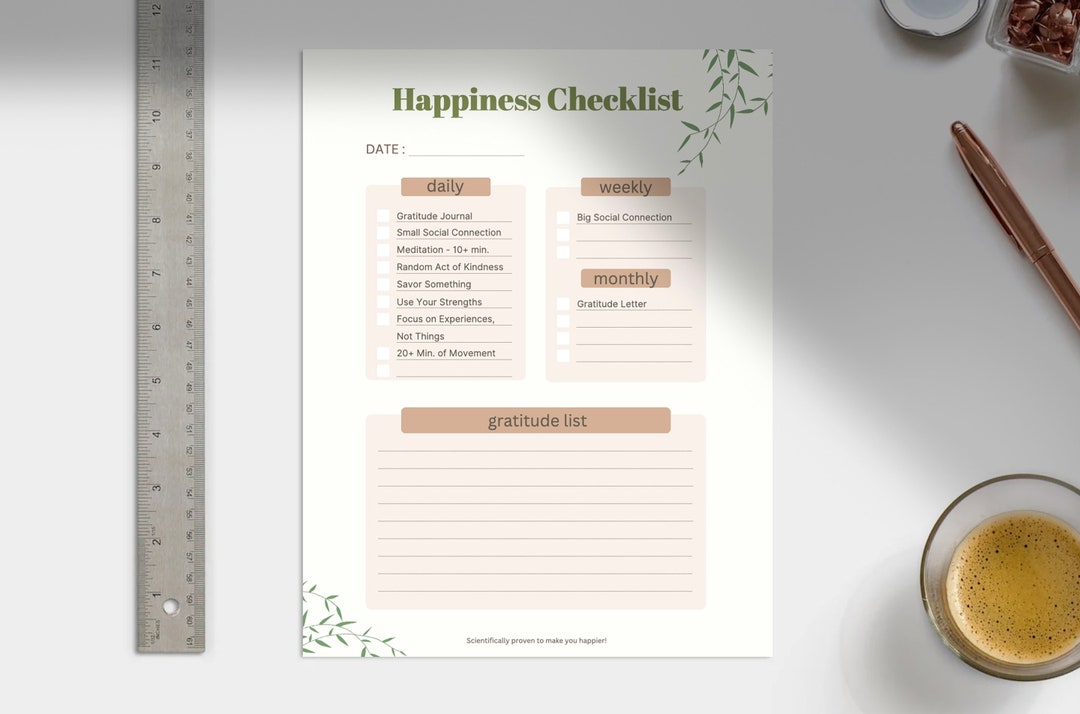Happiness Checklist A Printable Digital Download To-do List - Etsy