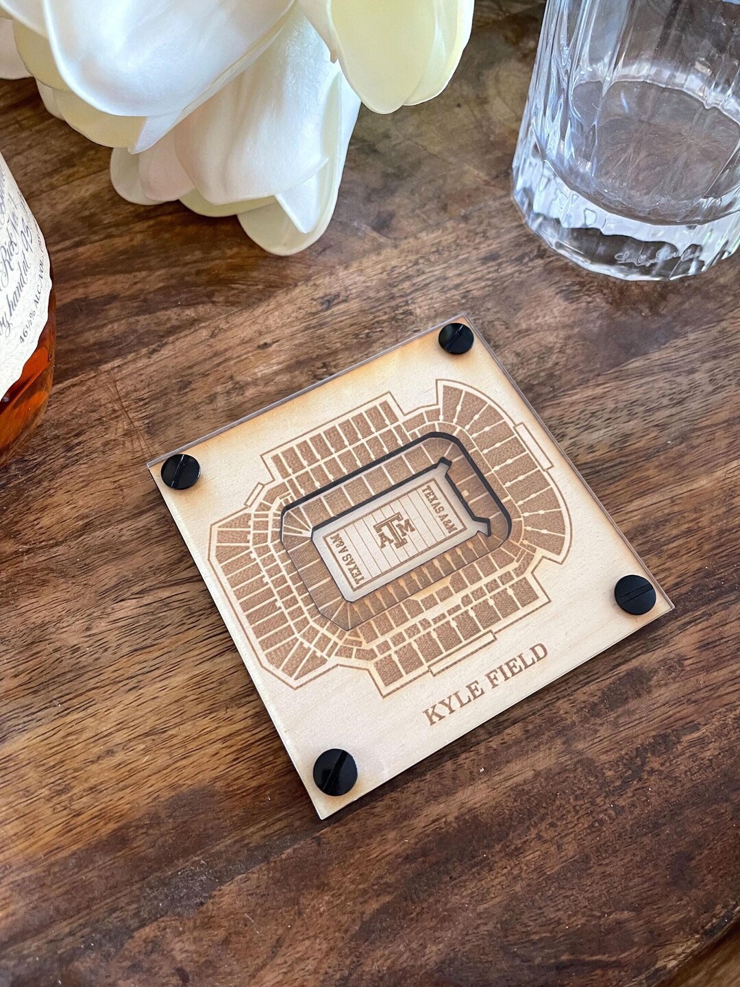 Texas A&M University Alumni Gift set of 2, 3D Wood Coaster, Engraved ...