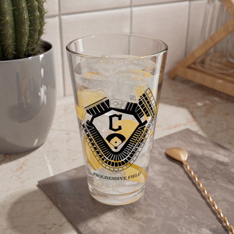Progressive Field 16 Oz Pint Glass, Cleveland Guardians, Baseball Pint ...