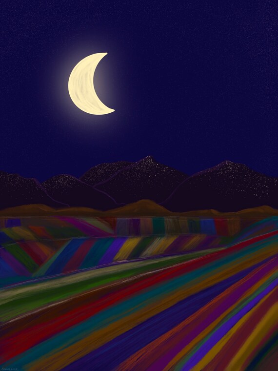 Night Fields Digital Art Moon Fields Starry Night Art - Etsy