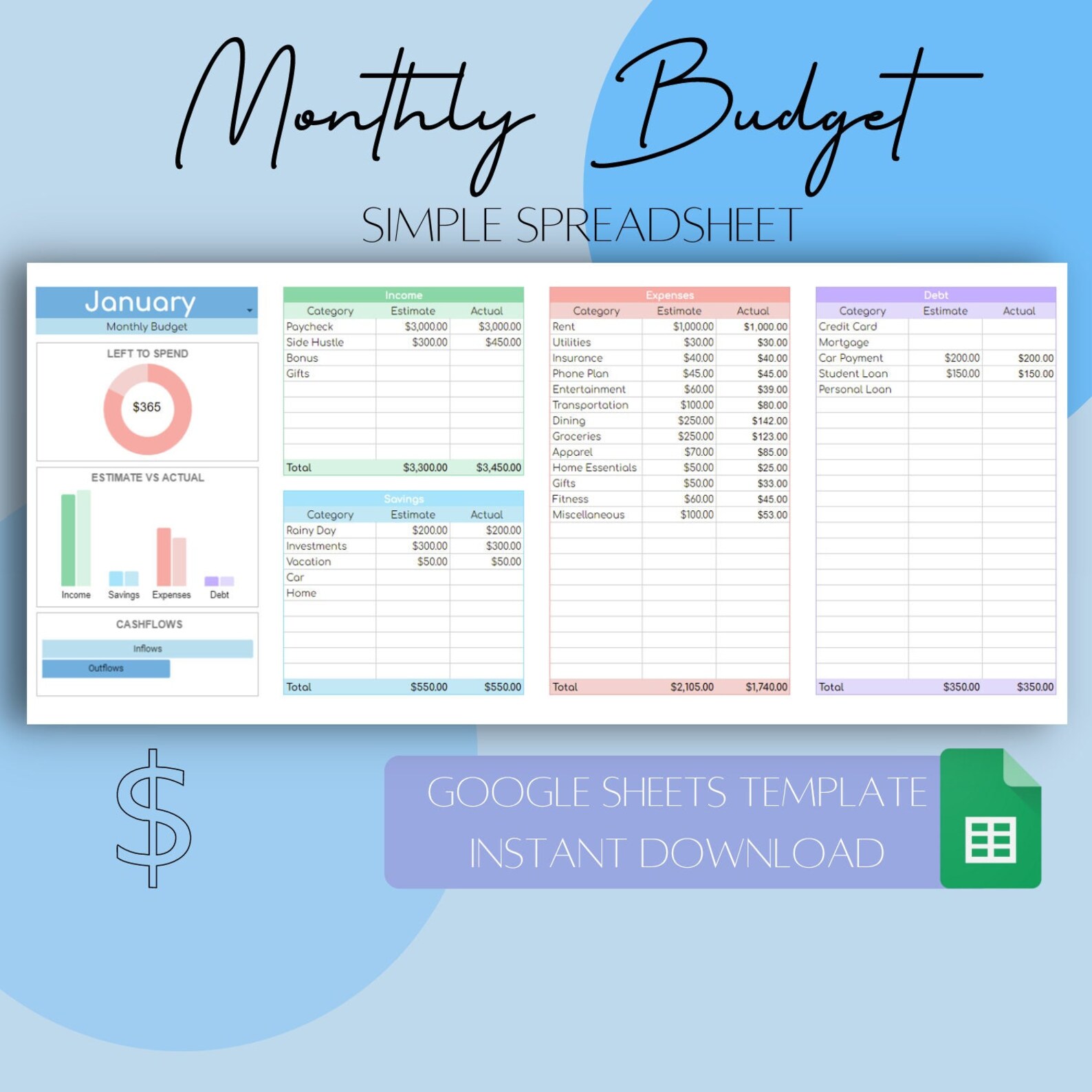 Simple Monthly Budget Template Google Sheets Fersupport