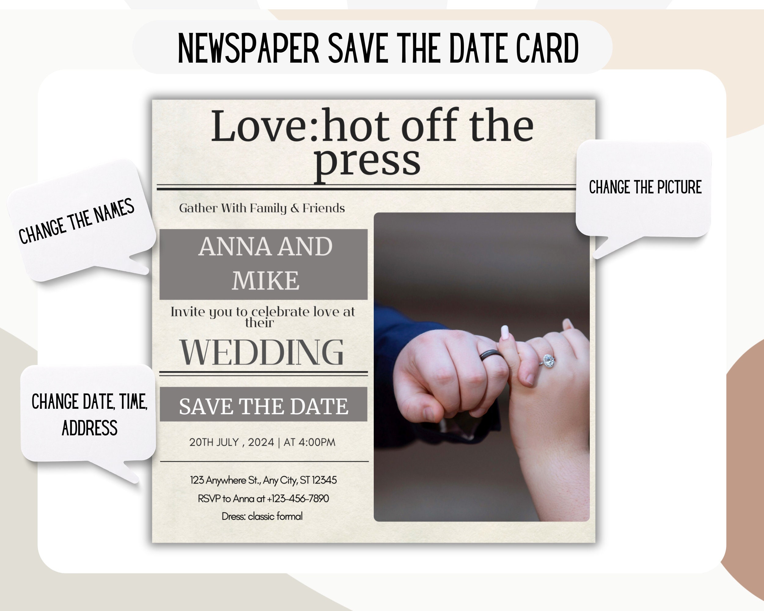Newspaper Wedding Template Newspaper Save the Date - Etsy