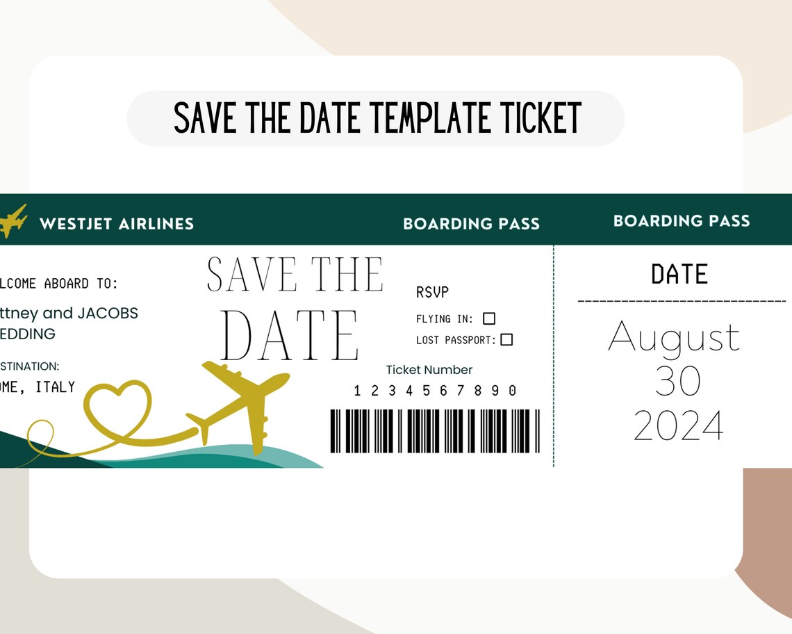 Personalized Save the Date Boarding Pass Destination Wedding Invitation ...