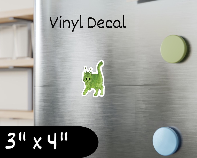 Glorp Alien Cat Decal or Magnet | Whimsical Green Kitten Art | Cute Sci ...