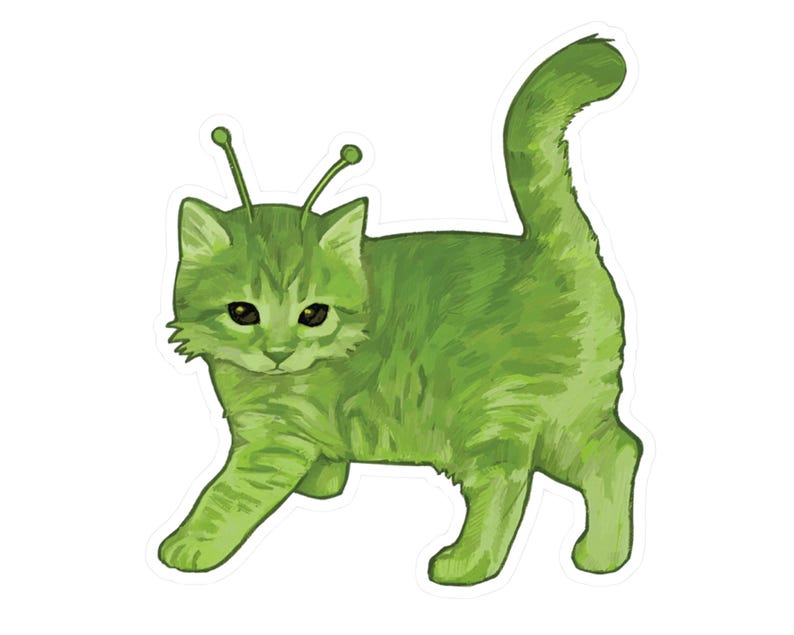 Glorp Alien Cat Decal or Magnet | Whimsical Green Kitten Art | Cute Sci ...