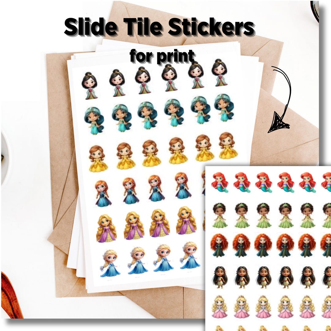 Princess Printable Sticker for Slide Tile Game. Majong Kids - Etsy