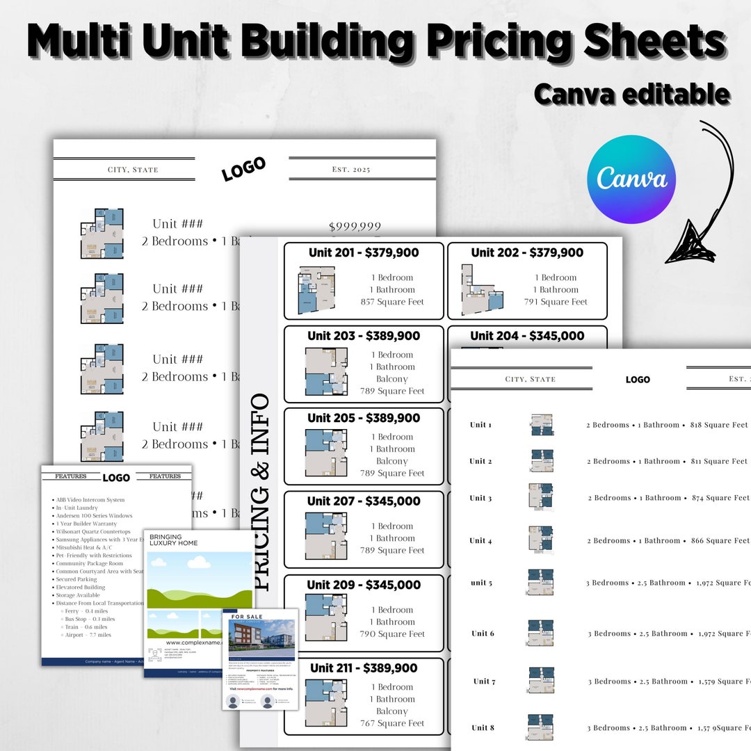 Real Estate Muti Unit Building Pricing Sheets. Canva Template With ...