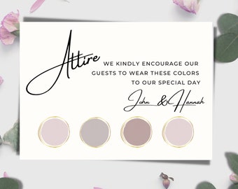 Wedding Attire Card Template Editable Dress Code & Color Palette Info ...