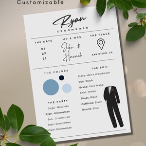 Groomsman Info Card, Printable Groomsmen Information Card, Groomsman ...
