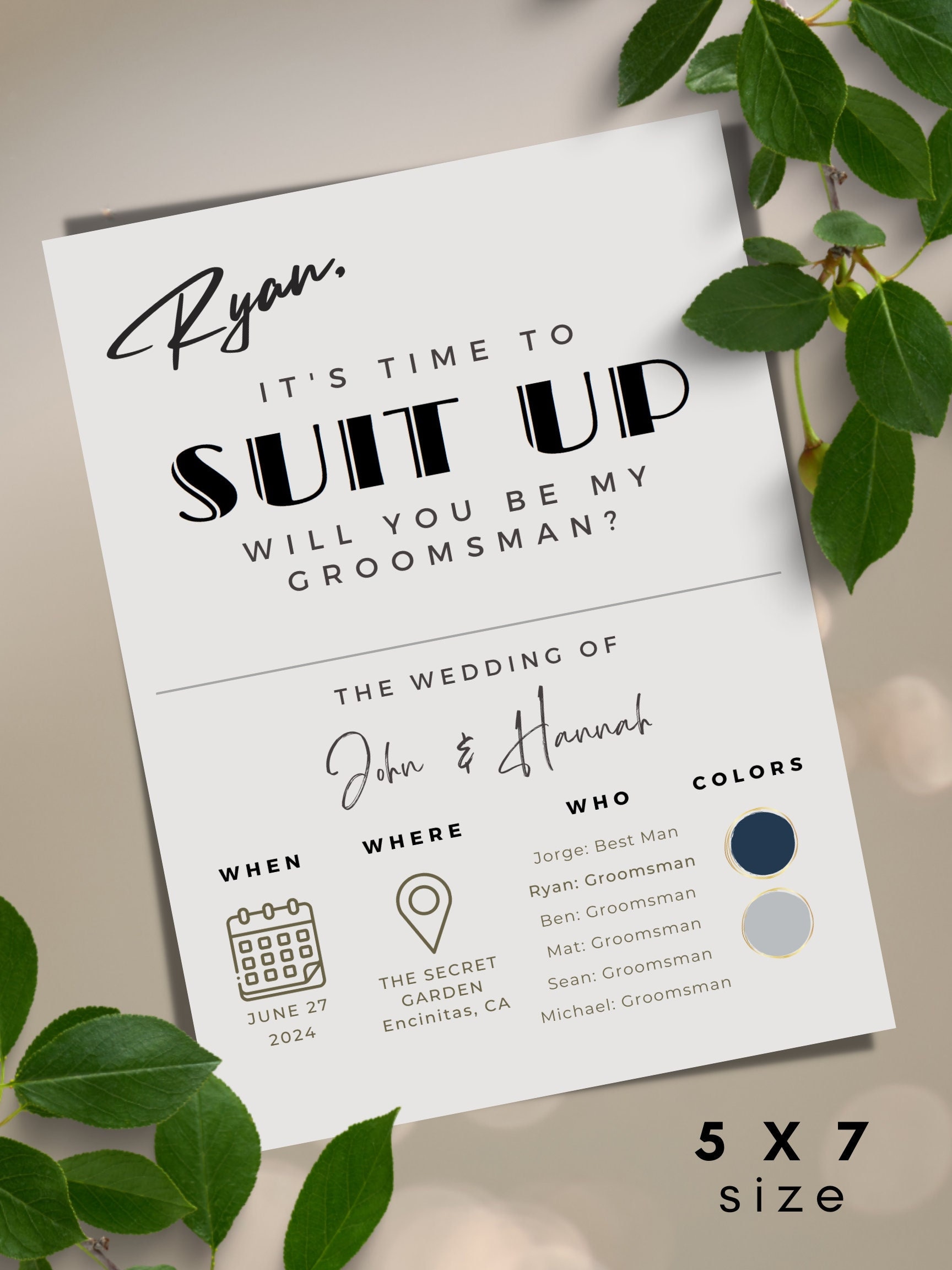 Suit up Card Template for Groomsmen Proposal for Wedding Groomsman ...