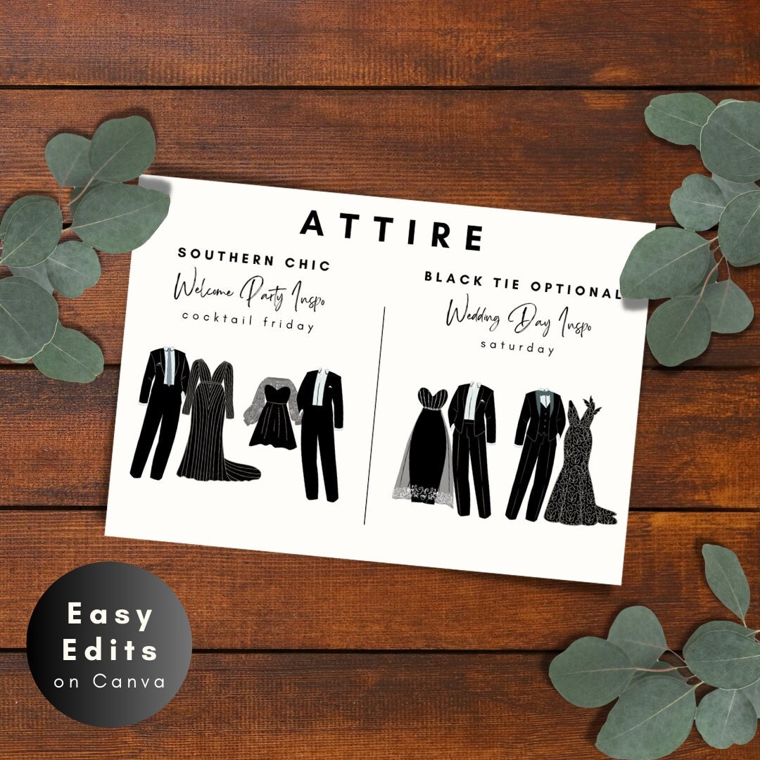 Wedding Attire Card for Wedding Style Card for Black Tie Wedding Guest ...