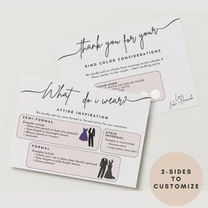 Wedding Attire Card Template Editable Dress Code & Color Palette Info ...