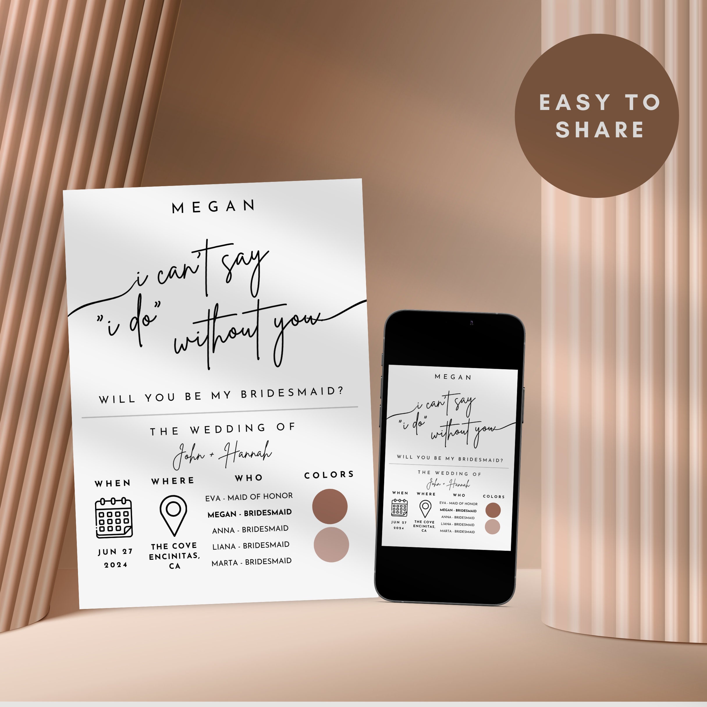 Bridesmaid Info Card Template, Bridal Party Info Card, Bridesmaid Info ...