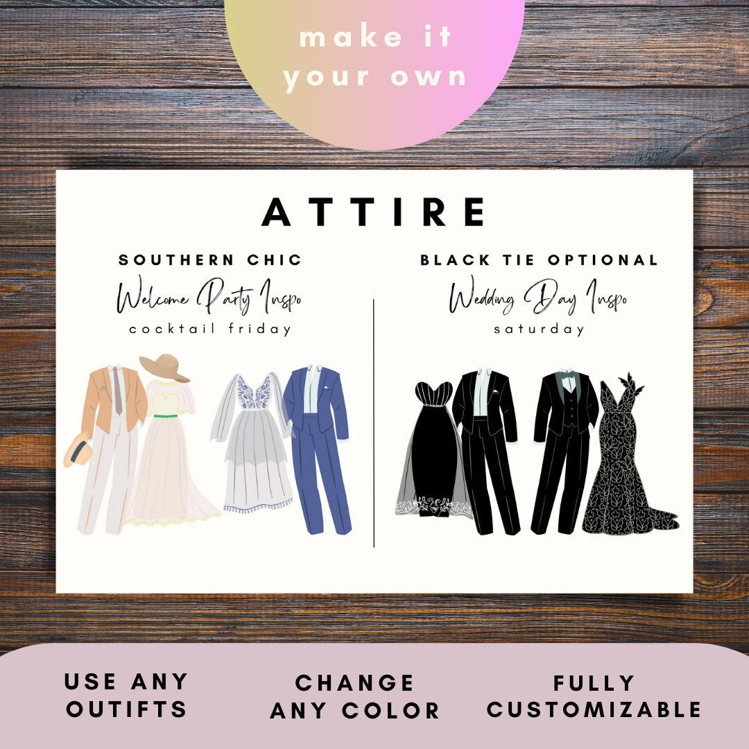 Wedding Attire Card Template Editable Dress Code & Color Palette Info ...