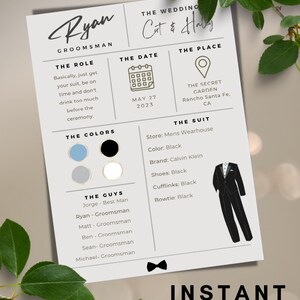 Groomsman Info Card, Printable Groomsmen Information Card, Groomsman ...