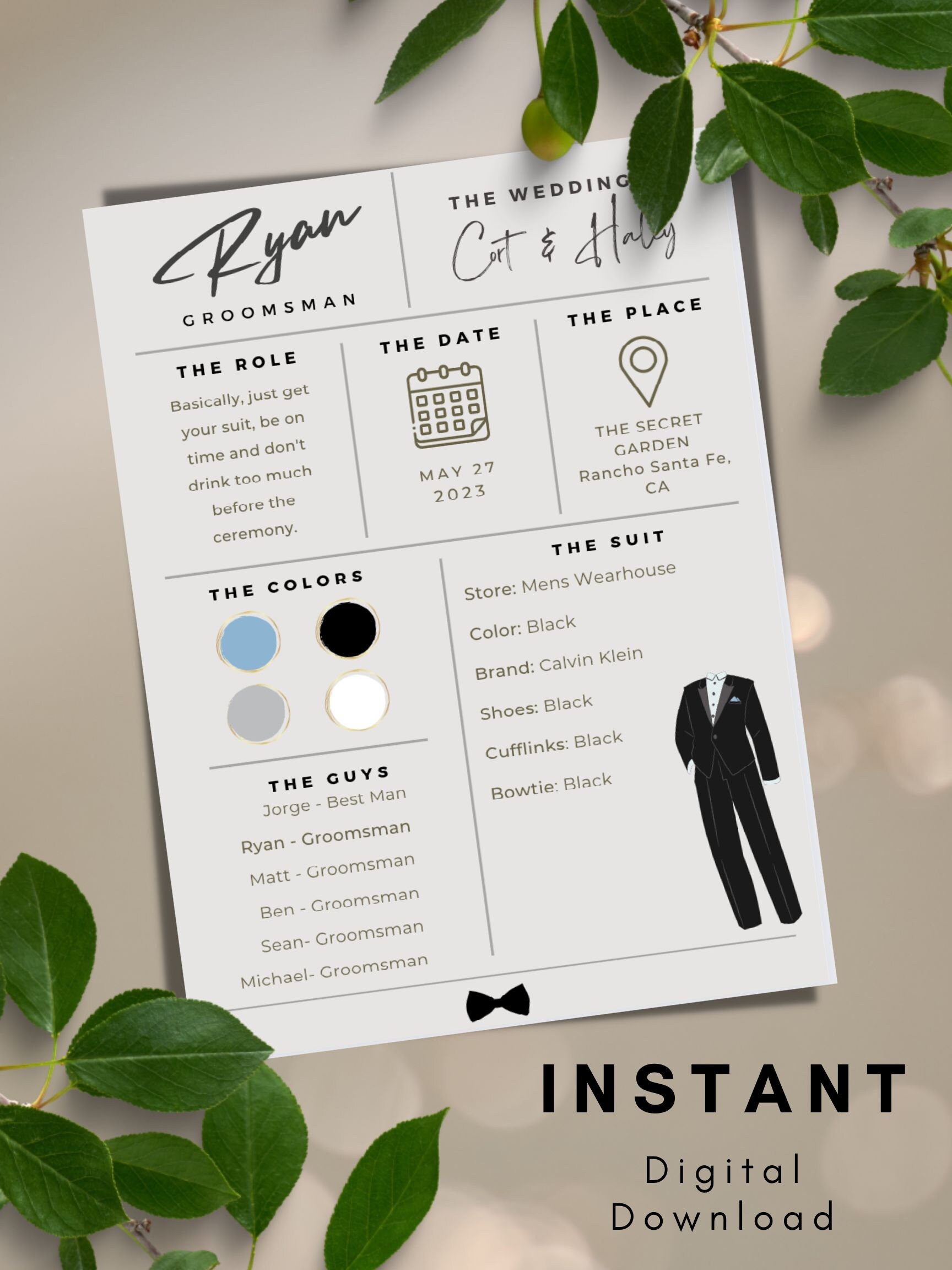 Groomsman Info Card Printable Groomsmen Information Card - Etsy
