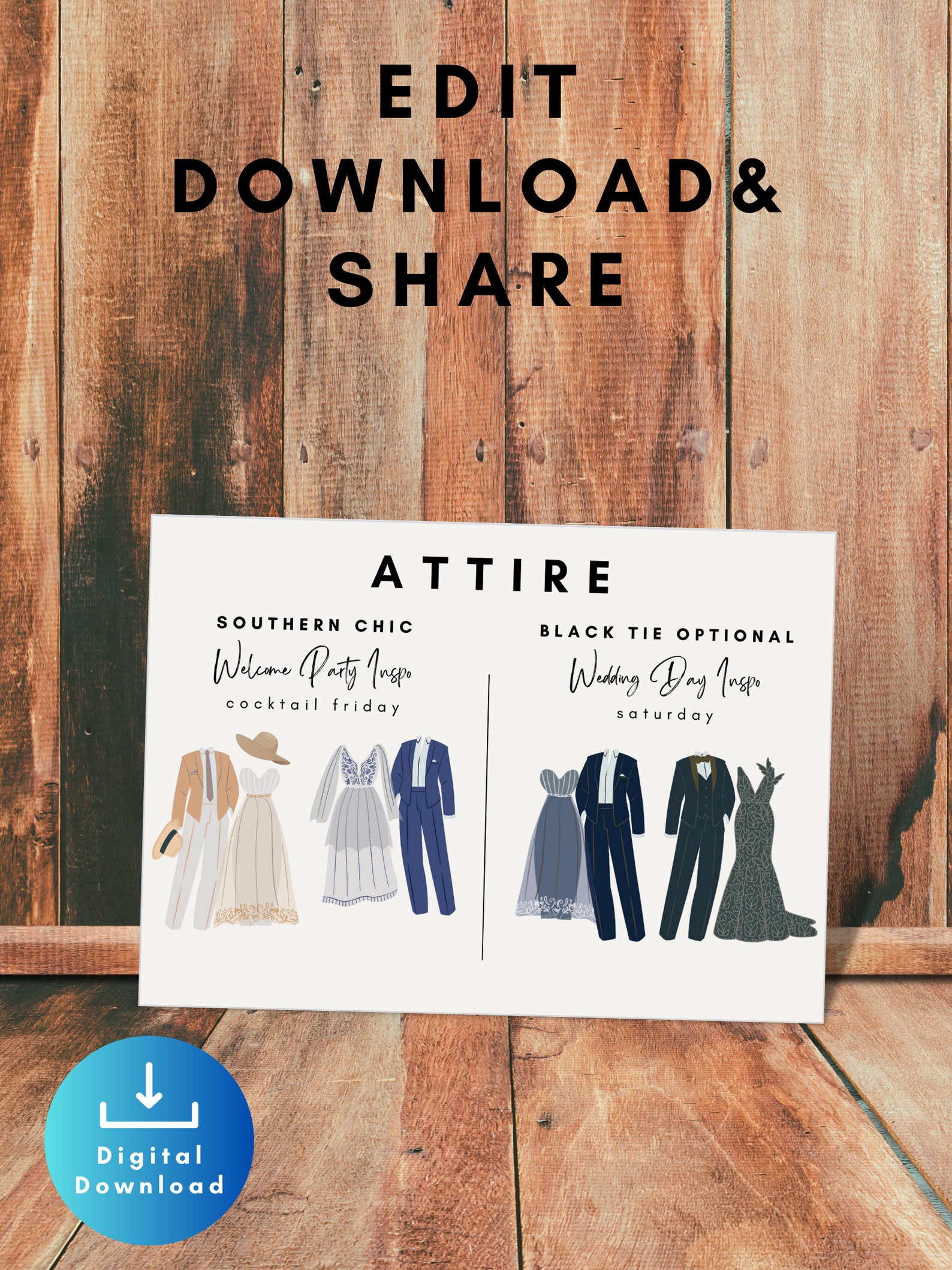 Wedding Attire Card for Wedding Style Inspiration for Wedding Outfit ...