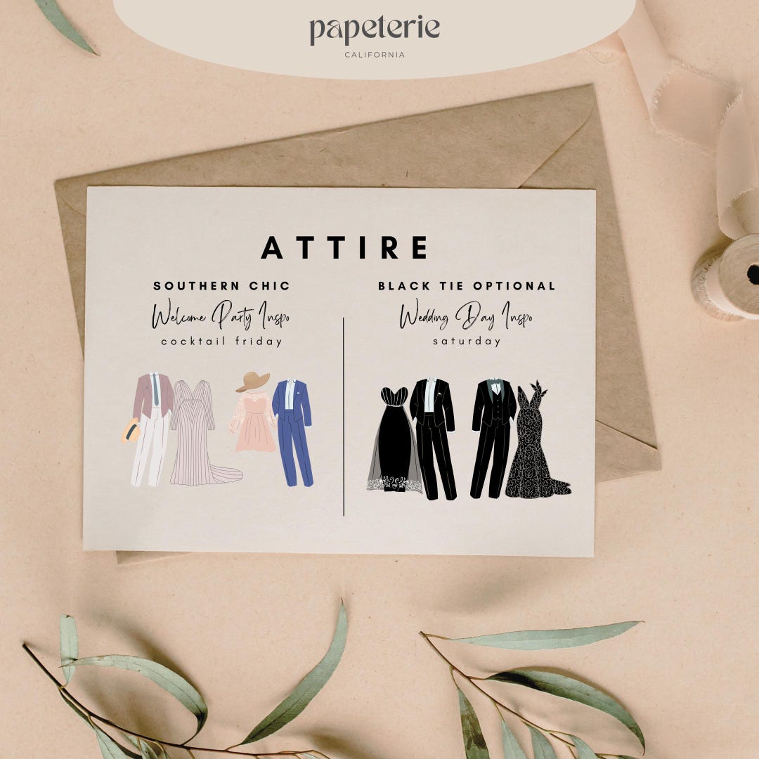 Wedding Attire Card Template Editable Dress Code & Color Palette Info ...
