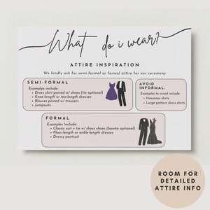 Wedding Attire Card Template Editable Dress Code & Color Palette Info ...
