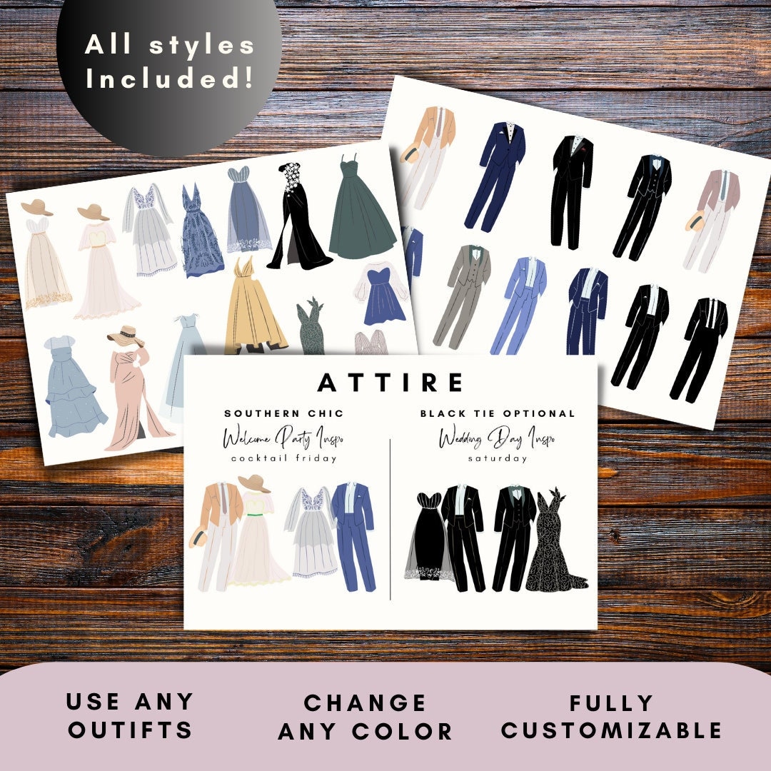 Wedding Attire Card Template Editable Dress Code & Color Palette Info ...
