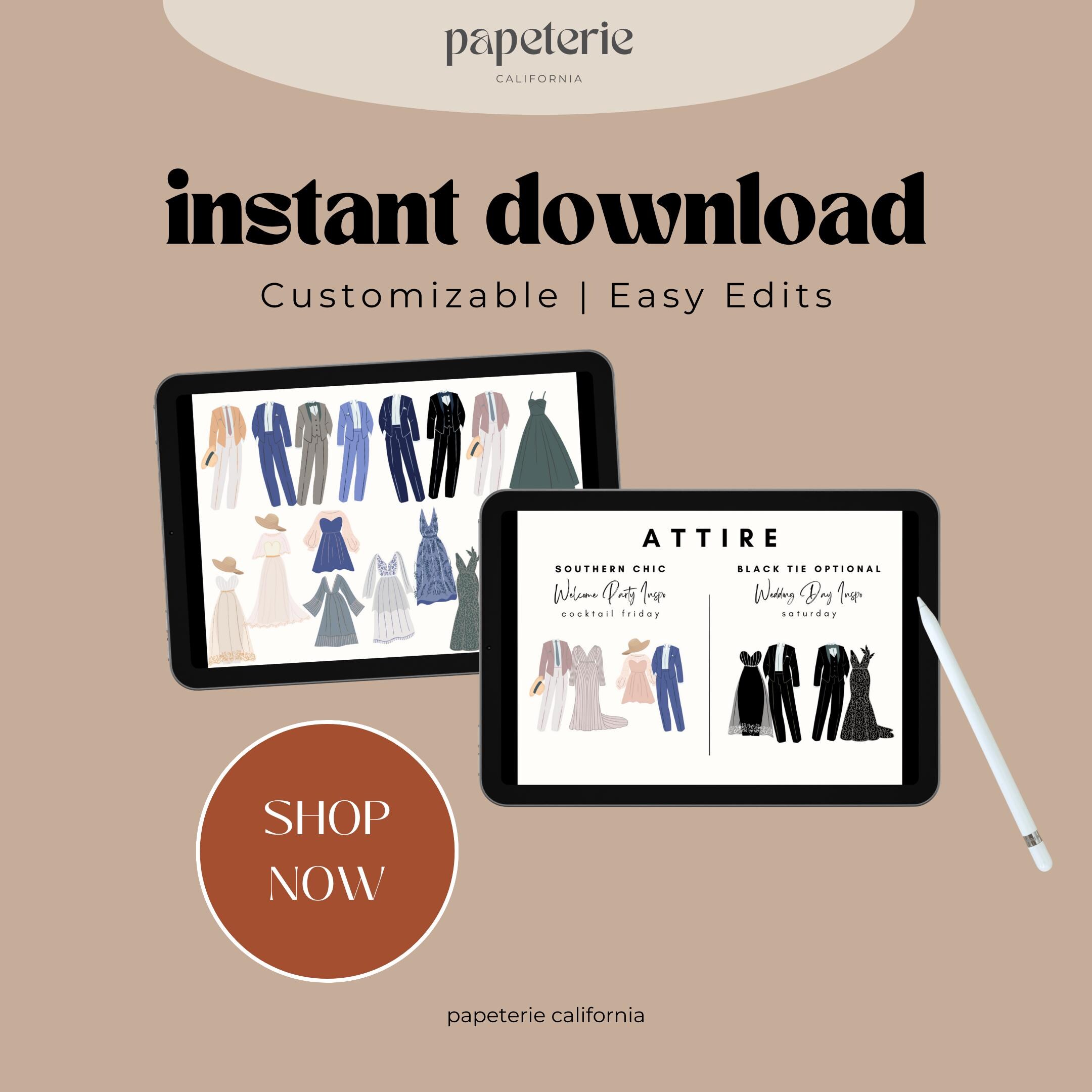 Wedding Attire Card Template Editable Dress Code & Color Palette Info ...