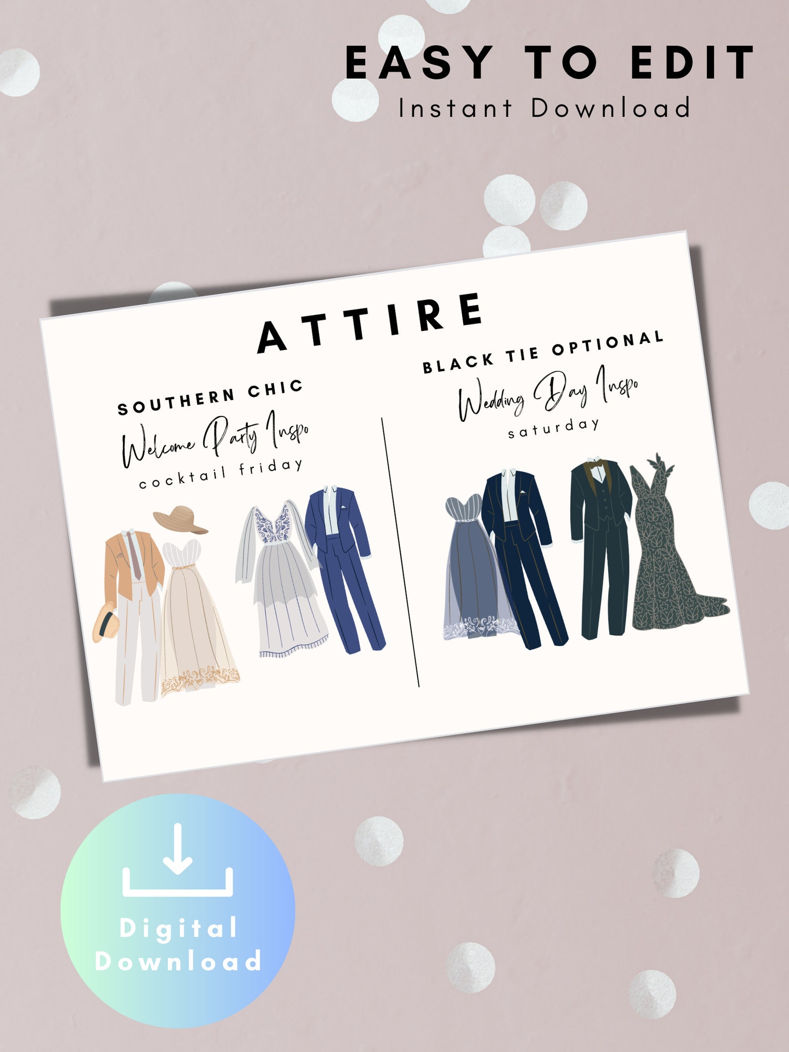Wedding Attire Card for Wedding Style Inspiration for Wedding Outfit ...