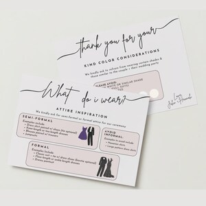Wedding Attire Card Template Editable Dress Code & Color Palette Info ...