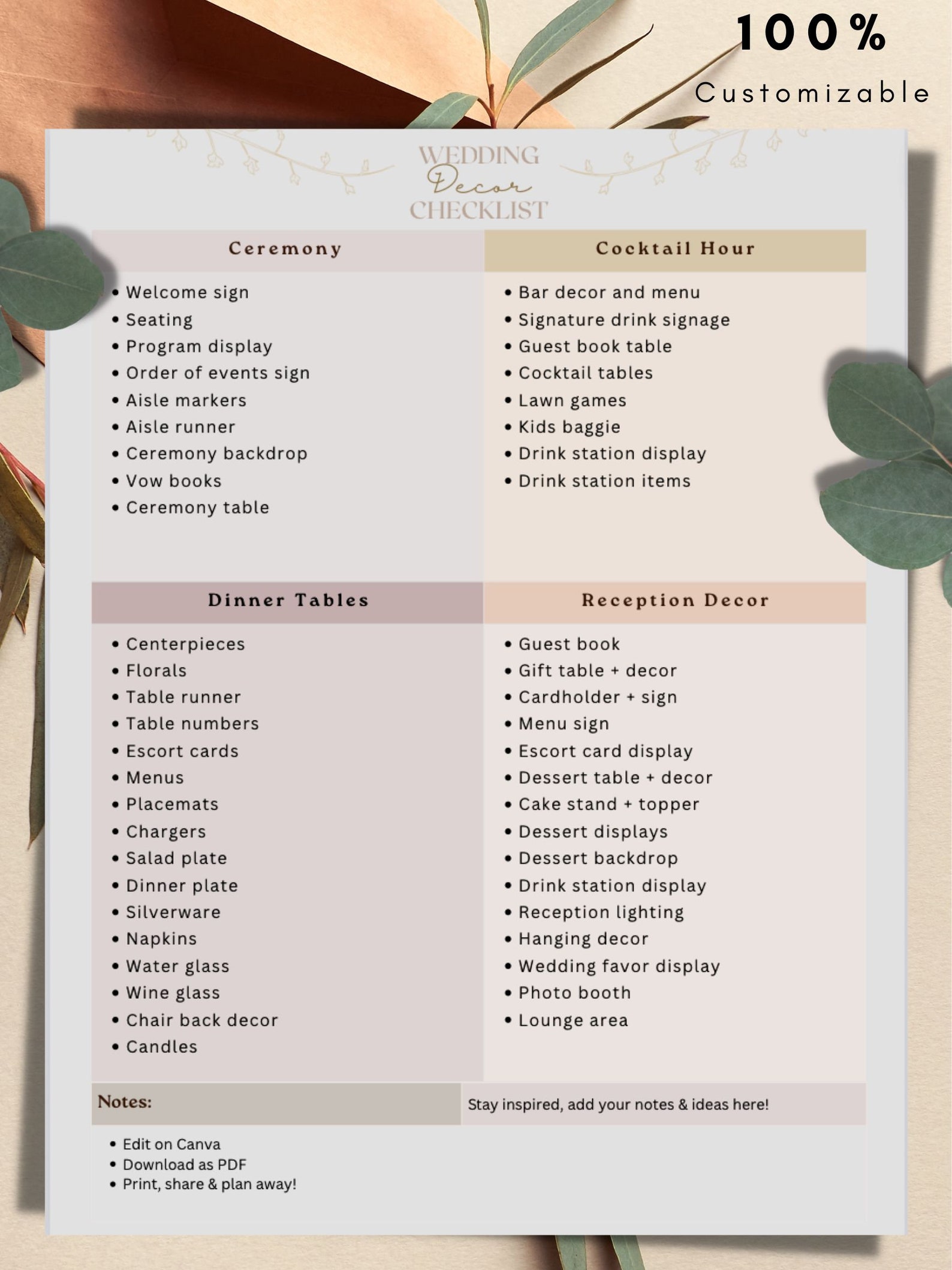 Wedding Decor Checklist Printable Decor List Wedding Decor - Etsy