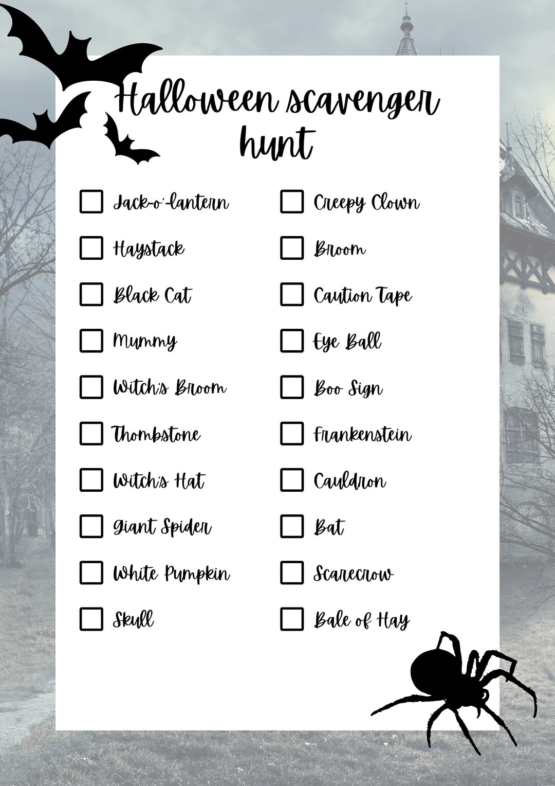 Digital Halloween Scanvenger Hunt Checklist - Etsy