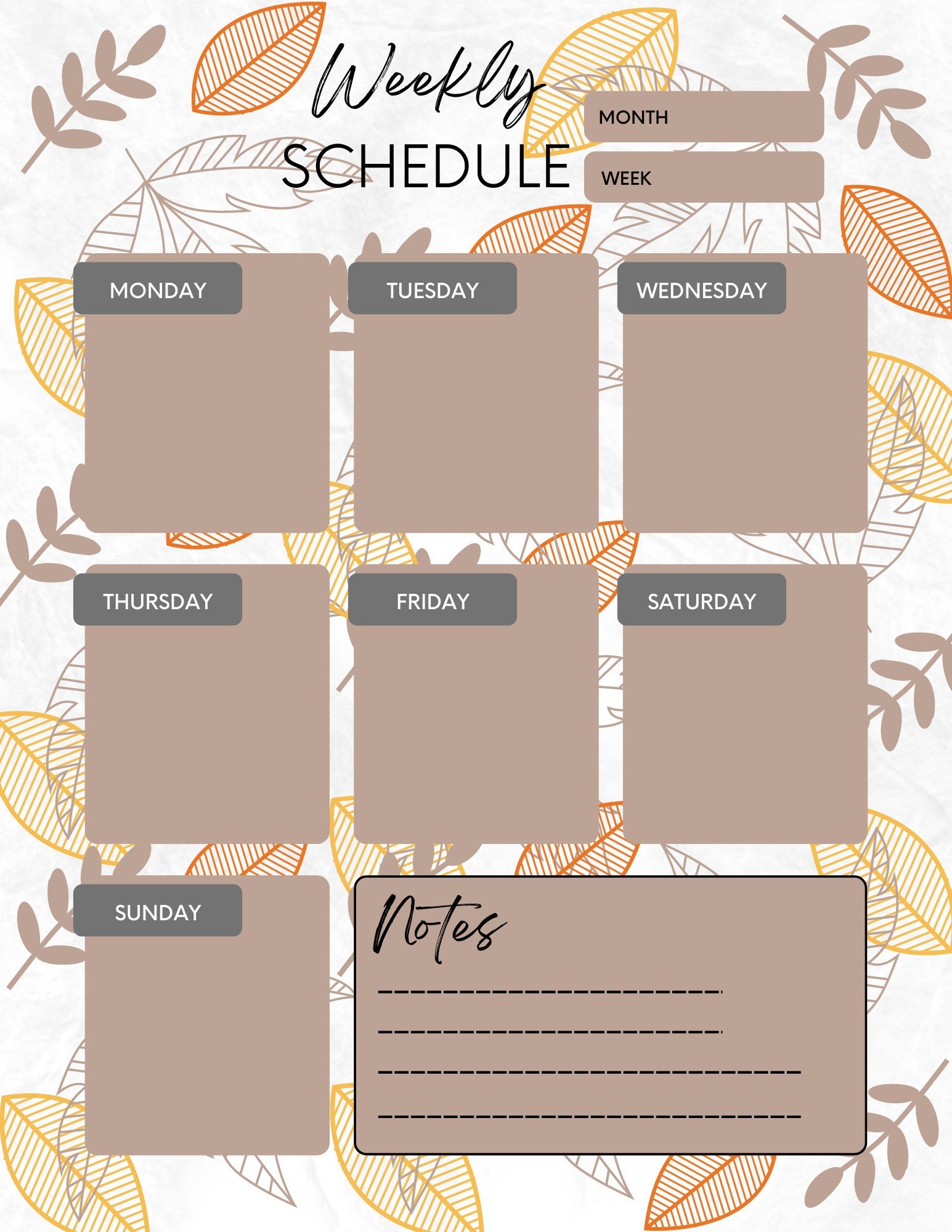 Instant Download, Fall Weekly Planner, Minnimal Productivity Planner ...