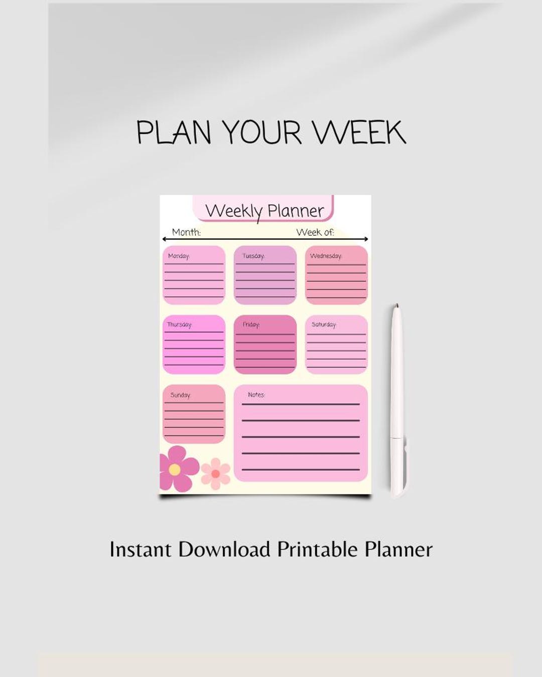 Weekly Planner Printable, Pink Weekly Schedule, Week at a Glance ...