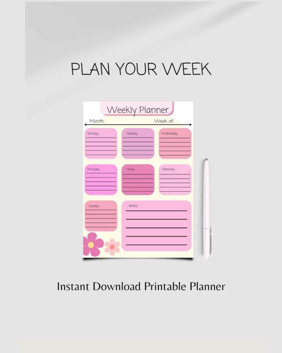 Weekly Planner Printable, Pink Weekly Schedule, Week at a Glance ...