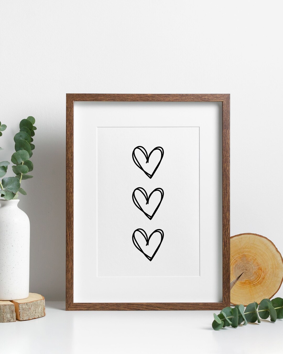 MINIMALIST Black and White HEARTS, Digital Download, 3 Hearts, Simple ...