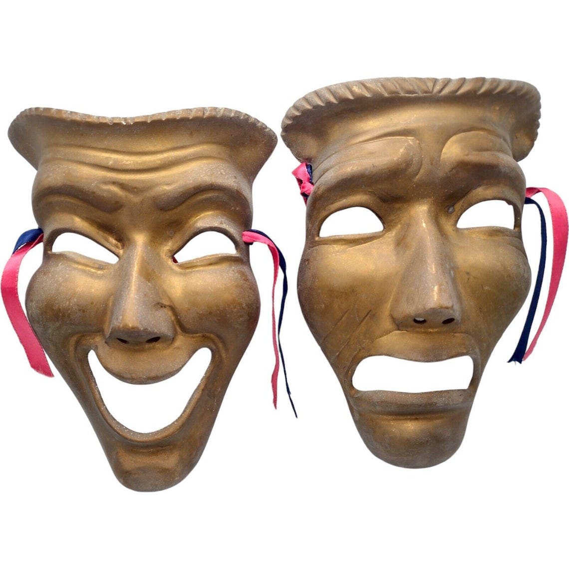 Vintage Solid Brass Greek Comedy & Tragedy Masks Wall Hanging Art Decor ...
