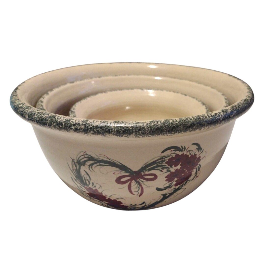 Vintage Casey Pottery Stoneware Mixing Bowls Set of 3 Spongeware ...