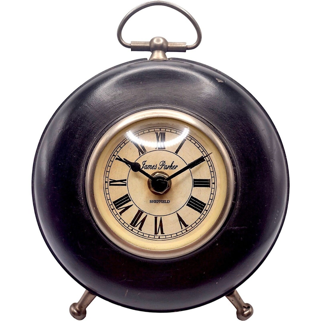 Vintage James Parker Sheffield Clock Black Wood 8.5 Domed Glass Desk ...