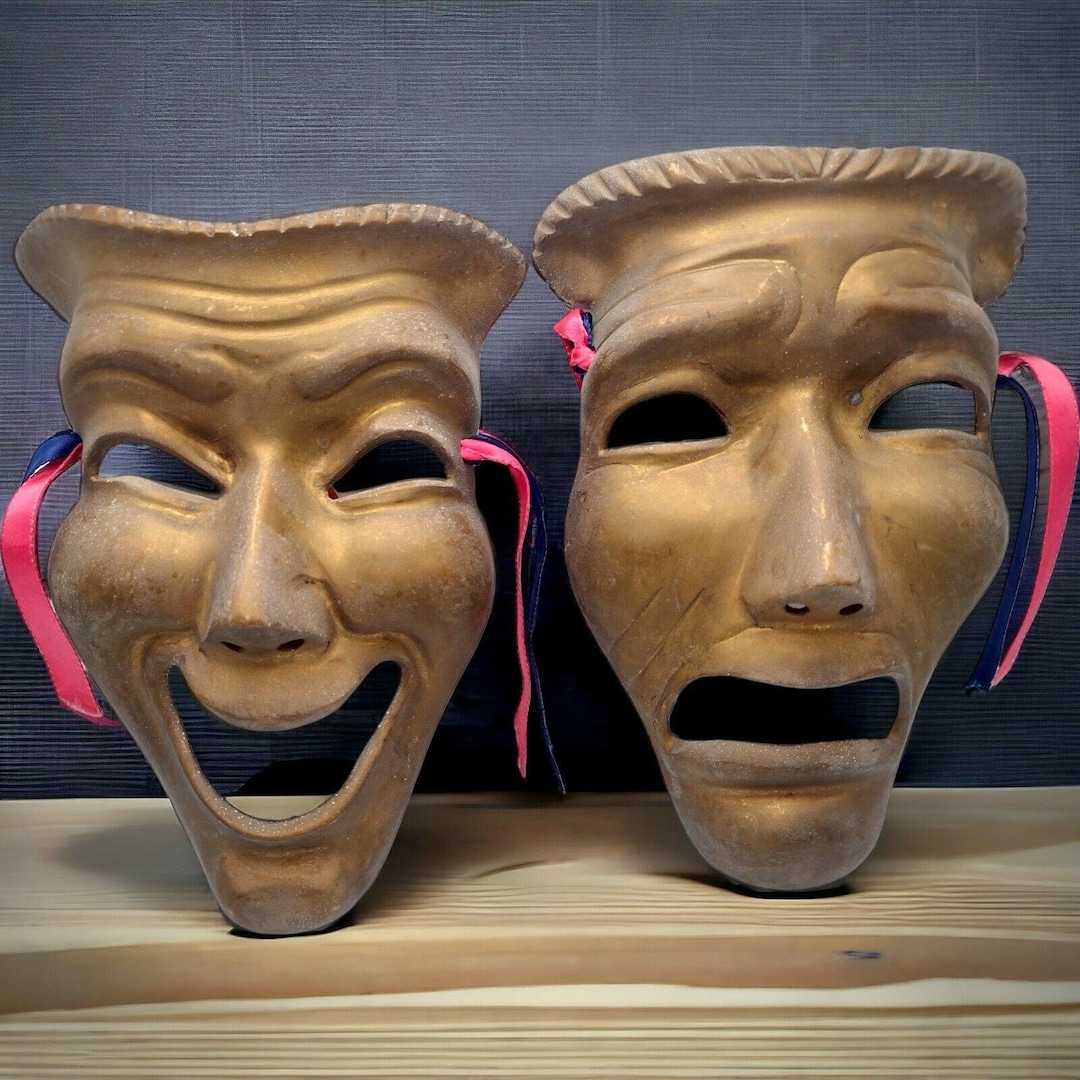 Vintage Solid Brass Greek Comedy & Tragedy Masks Wall Hanging Art Decor ...